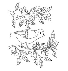 Frame with bird and flowering branches coloring Vector Image