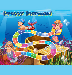 Boardgame template with mermaid in the ocean Vector Image