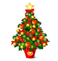 Sketch with cute christmas tree with red ribbon Vector Image