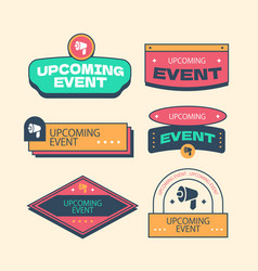 Gradient upcoming events label set Royalty Free Vector Image