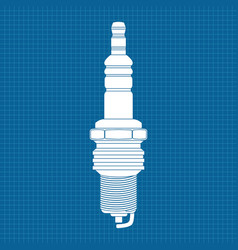 Vehicle spark plug white icon on blueprint Vector Image