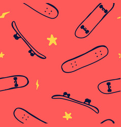 Hand drawing skateboard and other icons seamless Vector Image