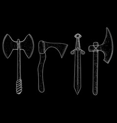 Old viking weapons - ax sword flail spiked Vector Image