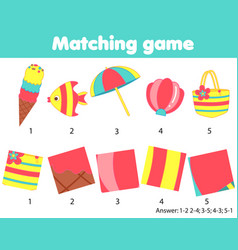 Shadow matching game summertime beach theme kids Vector Image