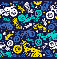 Motorcycle seamless pattern with lettering Vector Image