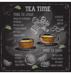 Tea time card with cup and teapot Royalty Free Vector Image