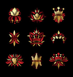 Royal symbols flowers floral and crowns emblems Vector Image