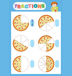 Math fractions worksheet cake theme Royalty Free Vector