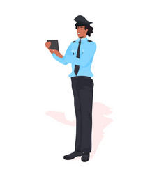 Cartoon smiling officer policeman standing Vector Image