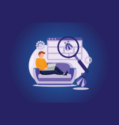 Software testing programmer magnifier looking Vector Image