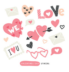 Pack of love stickers with hearts Royalty Free Vector Image