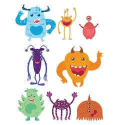 Set cartoon monsters collection happy Royalty Free Vector