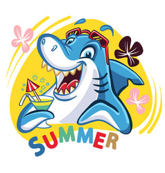Cartoon shark swimming ocean big teeth blue fish Vector Image