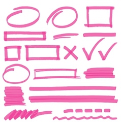Pink highlighter marks hand drawn elements Vector Image