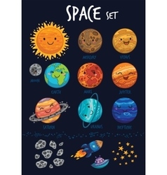 Sticker set solar system with cartoon planets Vector Image