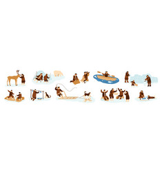 Set isolated children chinese and eskimo Vector Image