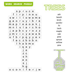 Trees themed word search puzzle Royalty Free Vector Image