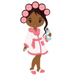 Cute spa black girl holding shampoo Royalty Free Vector