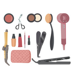 Basket With Makeup Cosmetics Royalty Free Vector Image