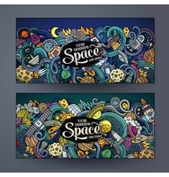 Cartoon cute doodles hand drawn space banners Vector Image