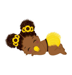 Cute little brunette baby girl holding sunflower Vector Image