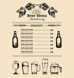 Beer menu design template pub restaurant Vector Image