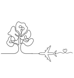 Abstract tree with plane as line drawing Vector Image
