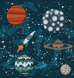Comic space with planets and spaceships rocket Vector Image