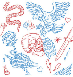 Old school tattoo line pattern Royalty Free Vector Image