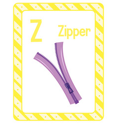 Alphabet flashcard with letter z for zipper Vector Image