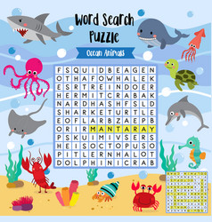 Crossword puzzle ocean animals coloring version Vector Image