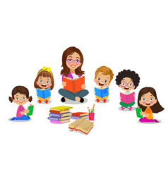 Teacher reading books in class with students Vector Image