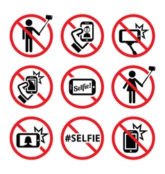 No selfies no selfie sticks signs Royalty Free Vector Image