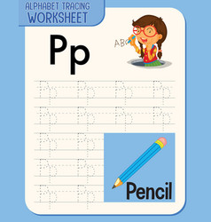 Letter p uppercase and lowercase tracing practice Vector Image