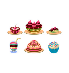 Flat set of various tasty desserts jelly Vector Image