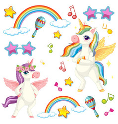 Cute unicorn with blank banner music theme Vector Image