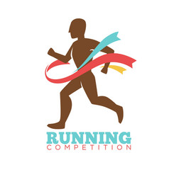 Running marathon logo or label runner with red Vector Image
