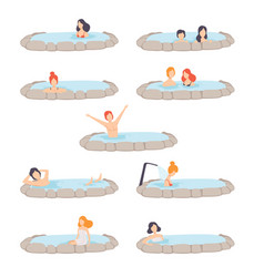People enjoying outdoor thermal spring set men Vector Image