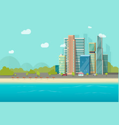 City buildings from sea beach view Royalty Free Vector Image