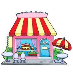 Coloring book cartoon candy store Royalty Free Vector Image