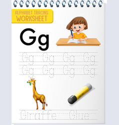 Alphabet tracing worksheet with letter g and g Vector Image