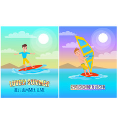 Surfboard set banner summer holiday theme Vector Image