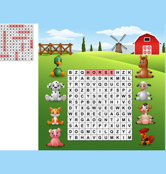 Crossword cards games for kids about farm animals Vector Image