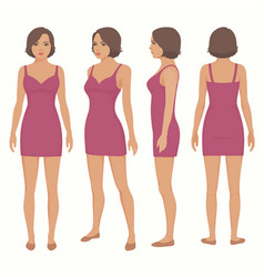 Woman front back and side view Royalty Free Vector Image