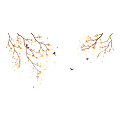 Autumn season with falling leaves with bird Vector Image