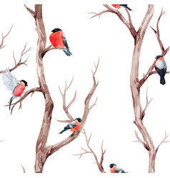 Fall trees and birds pattern Royalty Free Vector Image