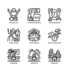 Workation icons set Royalty Free Vector Image - VectorStock