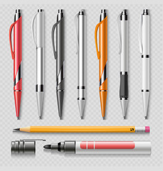 Pen and pencils office stationery school colored Vector Image