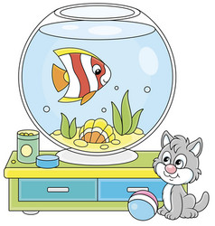 Small kitten and an aquarium fish Royalty Free Vector Image