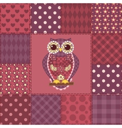 Seamless patchwork owl pattern 4 Royalty Free Vector Image
